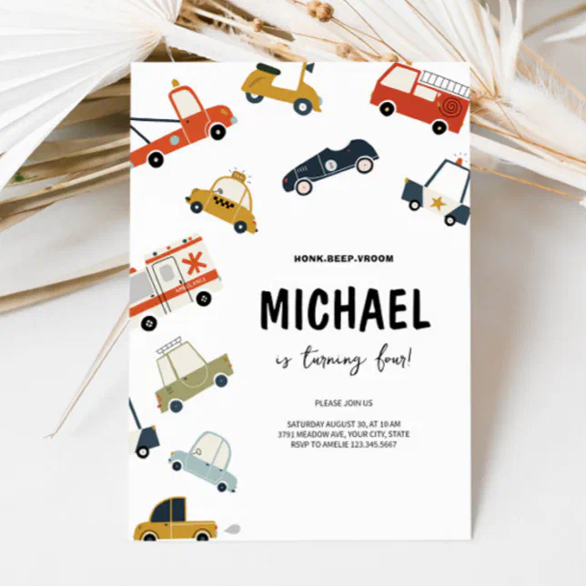 Cute City Cars Birthday Invitation | Zazzle