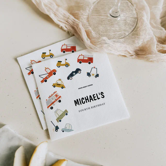 Cute City Cars Birthday Invitation Napkins | Zazzle