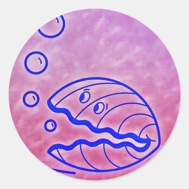 Cute Clam Shell Under the Sea Blue Purple Classic Round Sticker | Zazzle