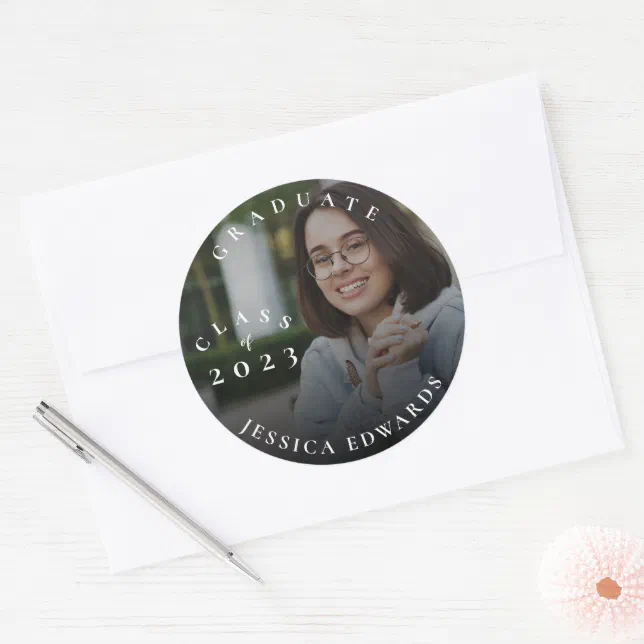 Cute Class Of 2023 Photo Graduation Announcement Classic Round Sticker ...