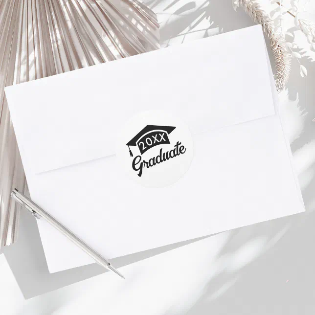 Cute Class of Black Graduation Cap Classic Round Sticker | Zazzle