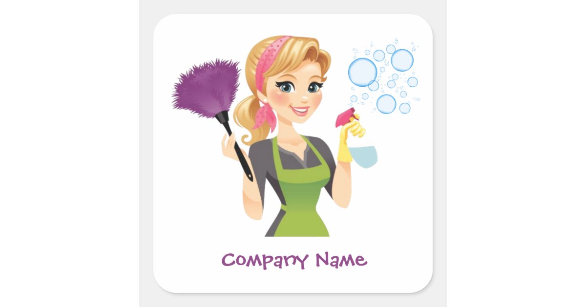 Cute Cleaning Cartoon Housekeeping Maid Service Square Sticker | Zazzle