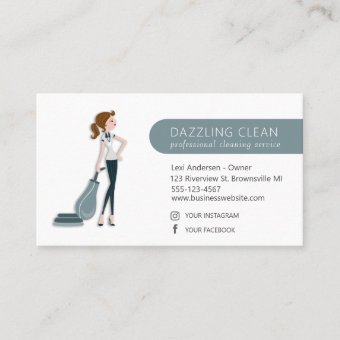 Cute Cleaning Maid House Clean Service Business Card | Zazzle
