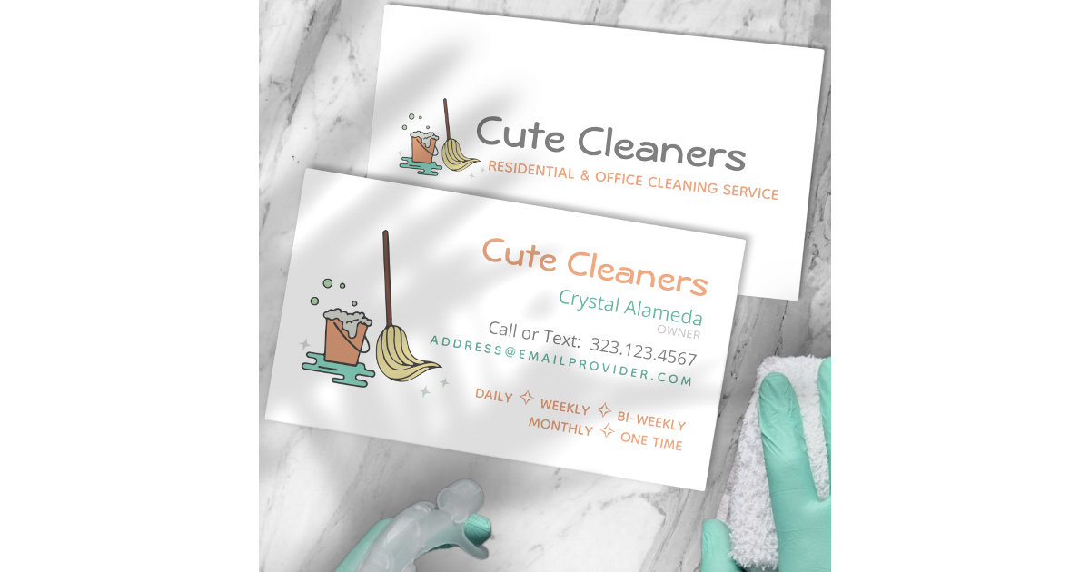 Cute Cleaning Service Mop + Bucket Business Cards | Zazzle