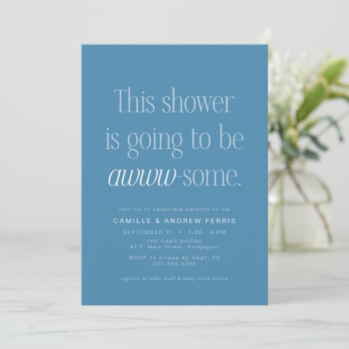 Cute clever awesome blue baby shower invitation | Zazzle