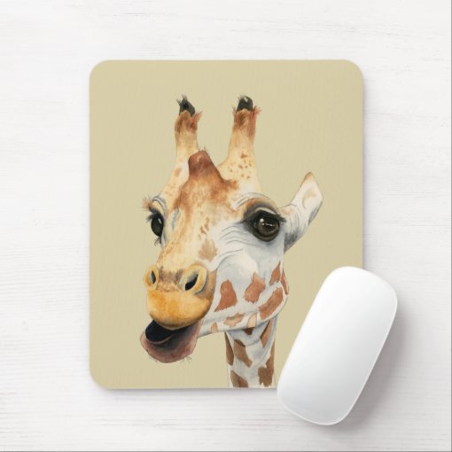 Cute Close Up Giraffe Watercolor Mouse Pad | Zazzle