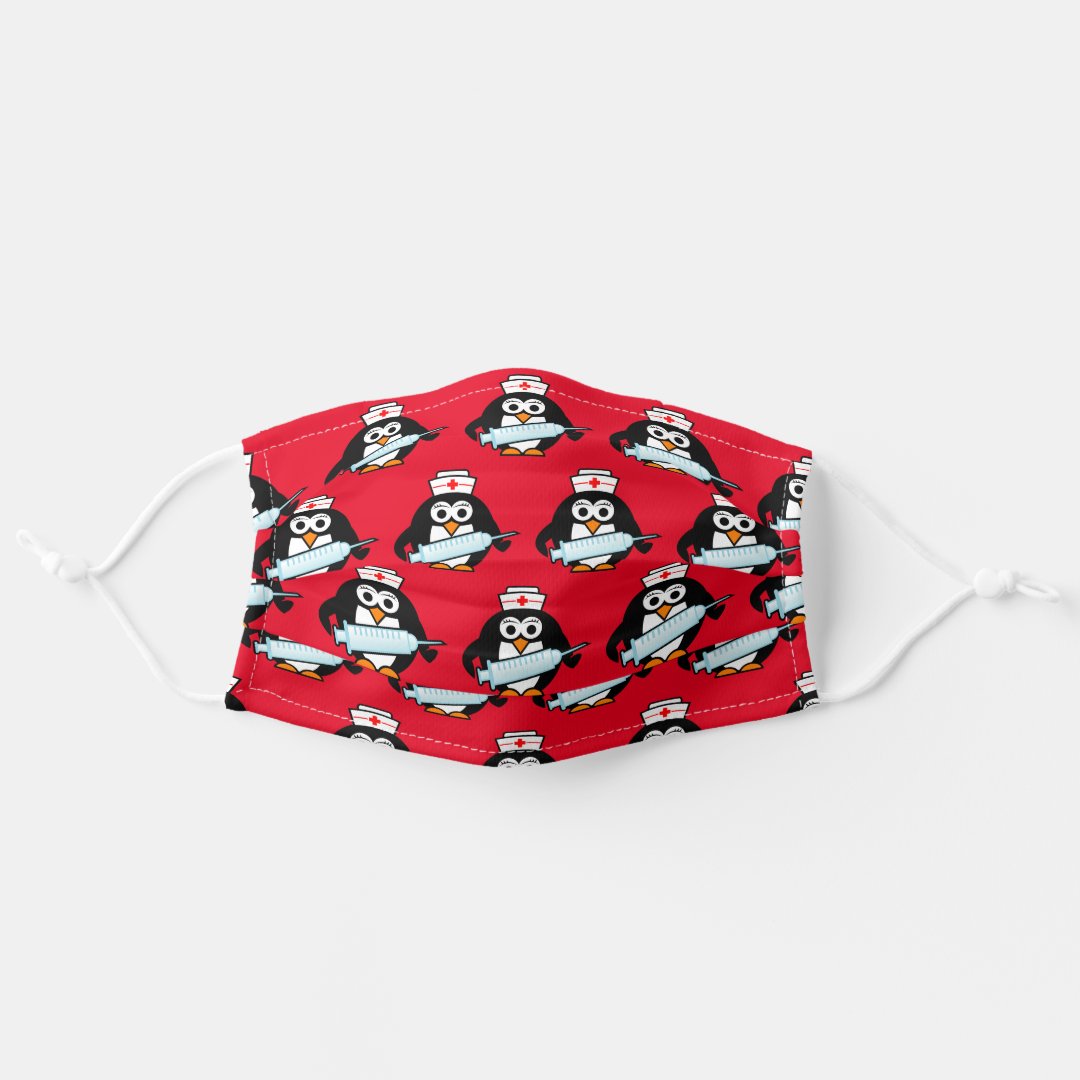 Cute cloth face mask with funny nurse penguin | Zazzle