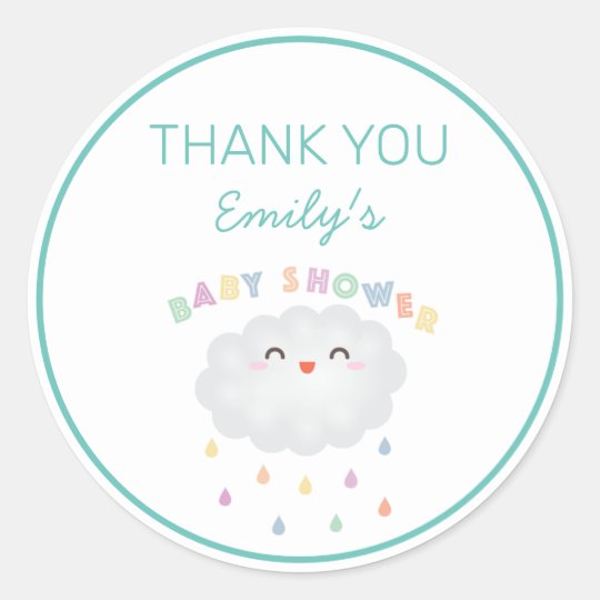 Cute Cloud Raindrops Gender Neutral Baby Shower Classic Round Sticker ...