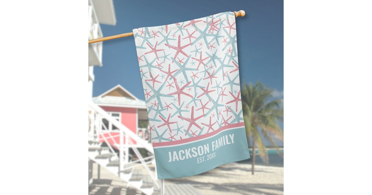 Cute Coastal Nautical Family Beach House Flag | Zazzle