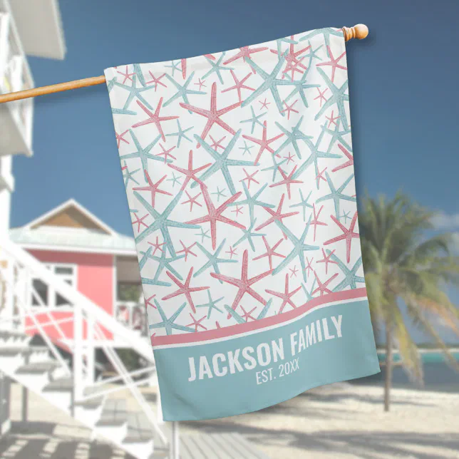 Cute Coastal Nautical Family Beach House Flag | Zazzle