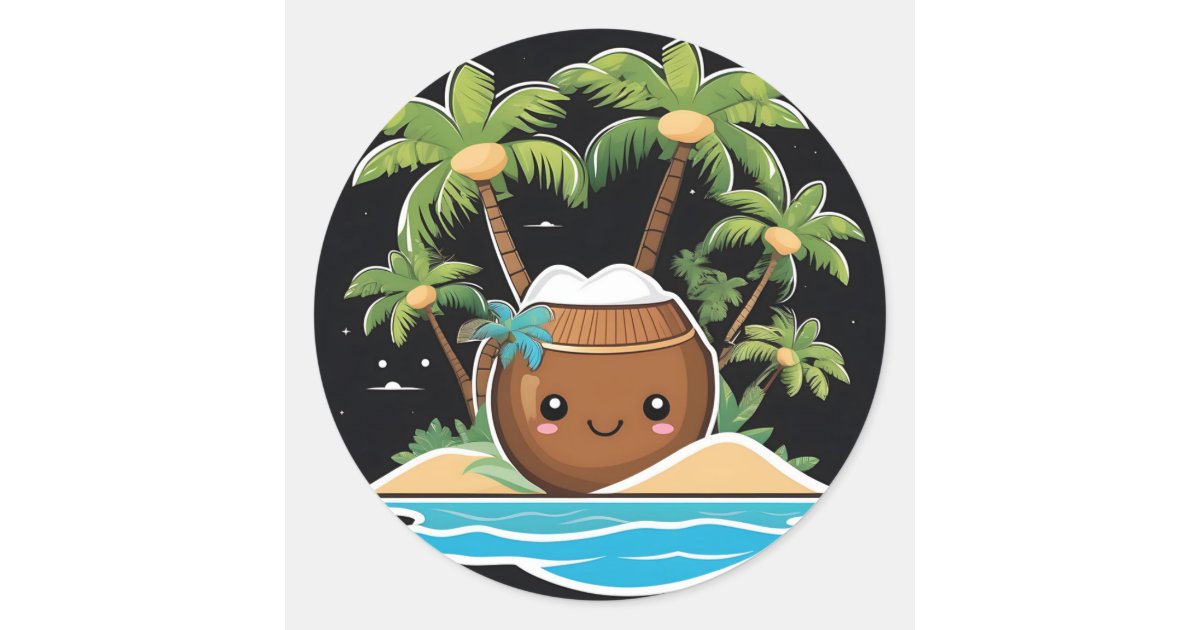 Cute Coconut Happy Classic Round Sticker | Zazzle