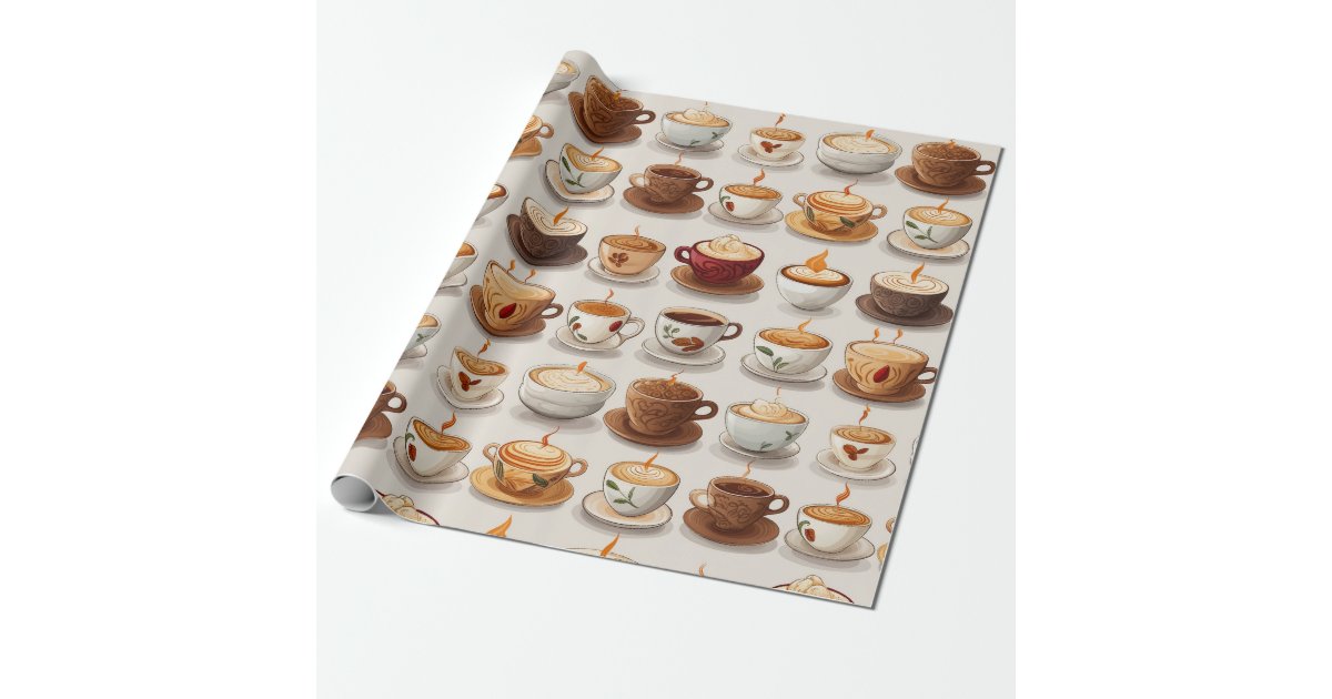 Cute Coffee Cup Pattern Wrapping Paper | Zazzle