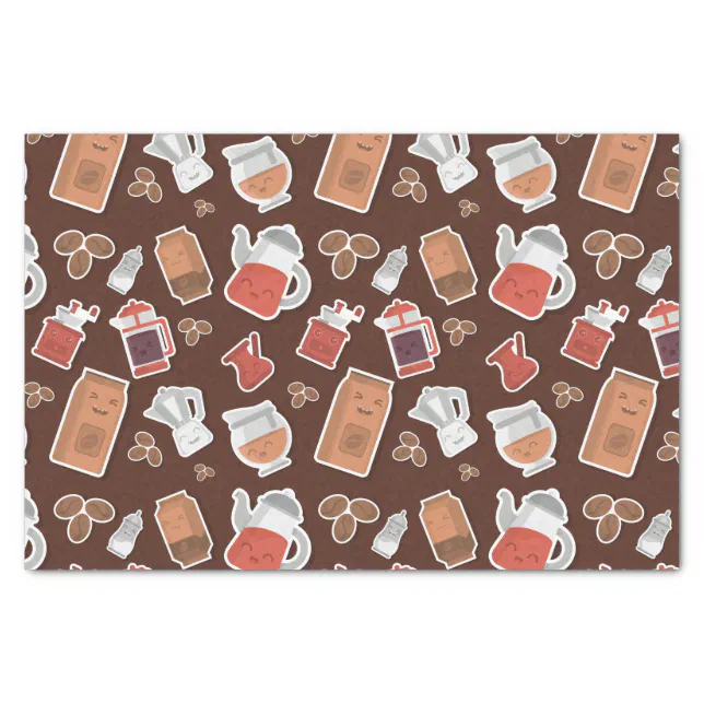 Cute Coffee Lovers Caffeine Themed Kawaii Pattern Tissue Paper | Zazzle