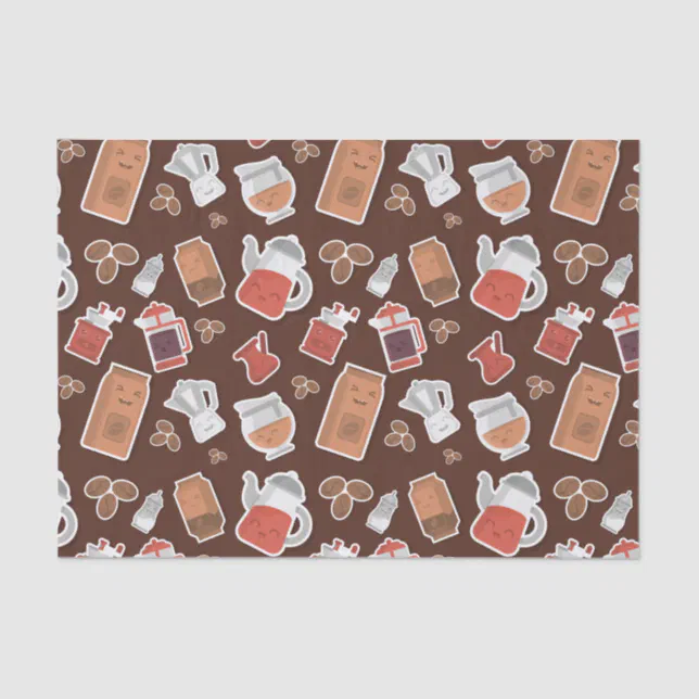 Cute Coffee Lovers Caffeine Themed Kawaii Pattern Tissue Paper | Zazzle