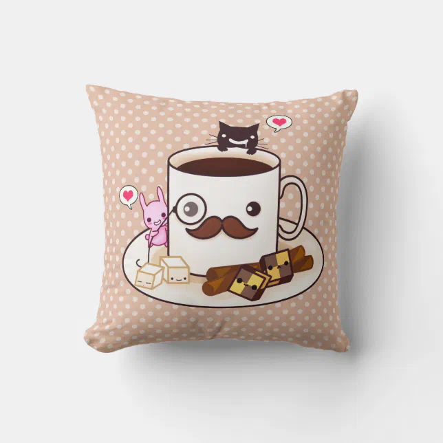 Cute coffee mustache throw pillow | Zazzle