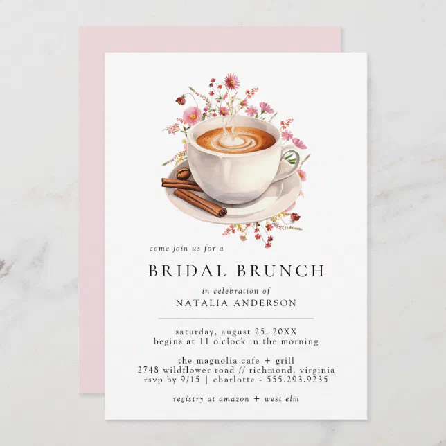 Cute Coffee | Pink Floral Bridal Shower Brunch Invitation | Zazzle