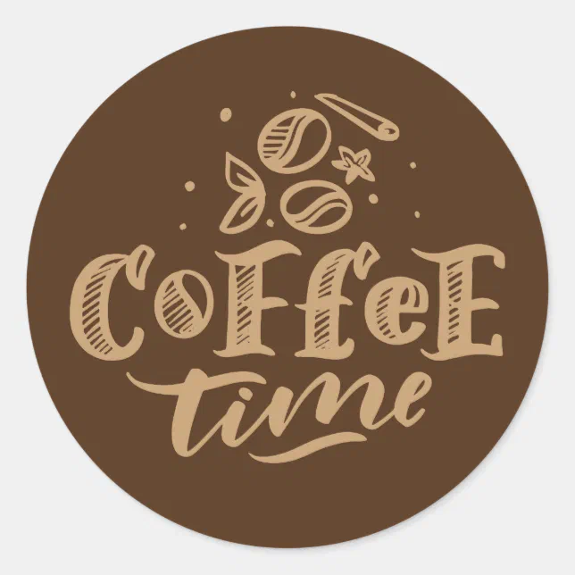 cute coffee time word art classic round sticker | Zazzle