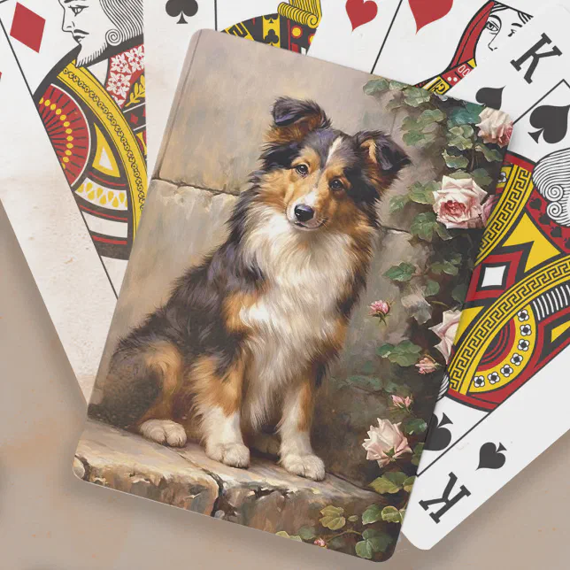 Cute Collie Dog Pup Painting Poker Cards | Zazzle