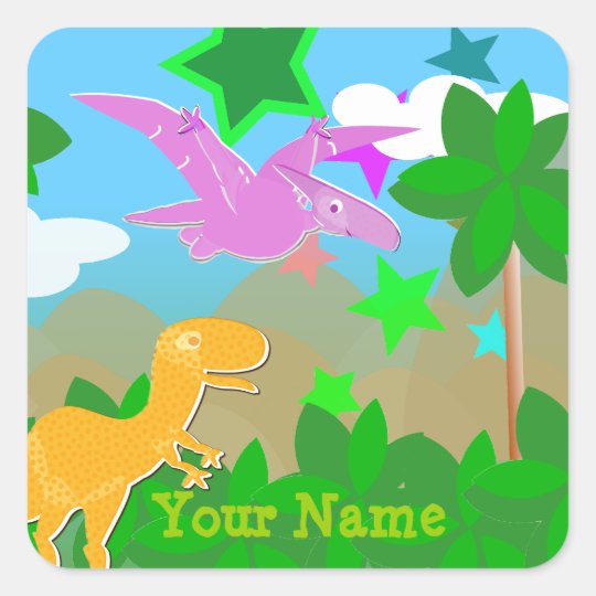 Cute Color Cartoon Dinosaurs Name Stickers | Zazzle.com