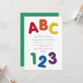 Cute colorful ABC 123 neutral baby shower Invitation | Zazzle