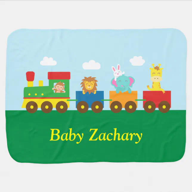 Cute Colorful Animals Train, Personalized Receiving Blanket | Zazzle