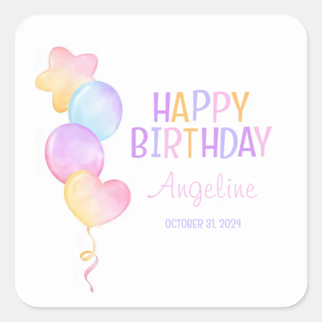 Cute Colorful Balloon Kids Birthday Square Sticker | Zazzle
