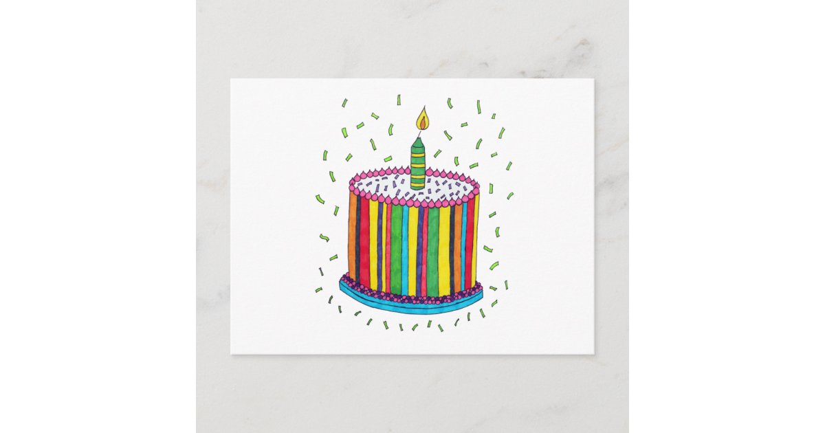 Cute Colorful Birthday Party Cake Postcard | Zazzle
