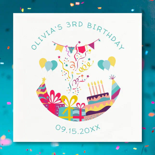 Cute Colorful Birthday Party Custom Text Napkins | Zazzle