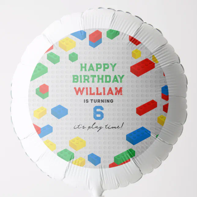 Cute Colorful Bricks Building Blocks Kids Birthday Balloon | Zazzle