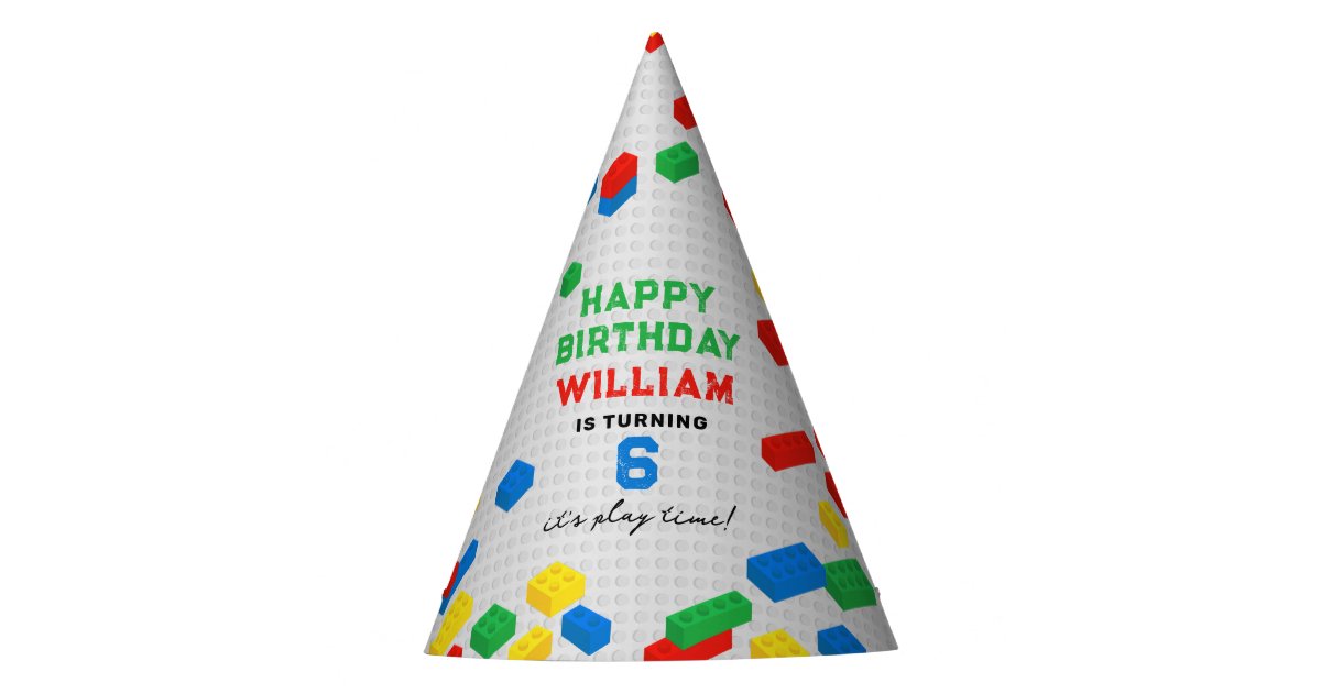 Cute Colorful Bricks Building Blocks Kids Birthday Party Hat | Zazzle