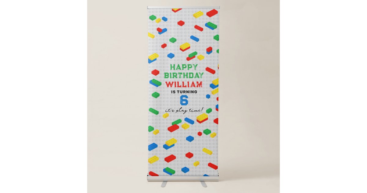 Cute Colorful Bricks Building Blocks Kids Birthday Retractable Banner ...