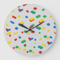 Cute Colorful Bricks Building Blocks Kids Pattern Large Clock | Zazzle