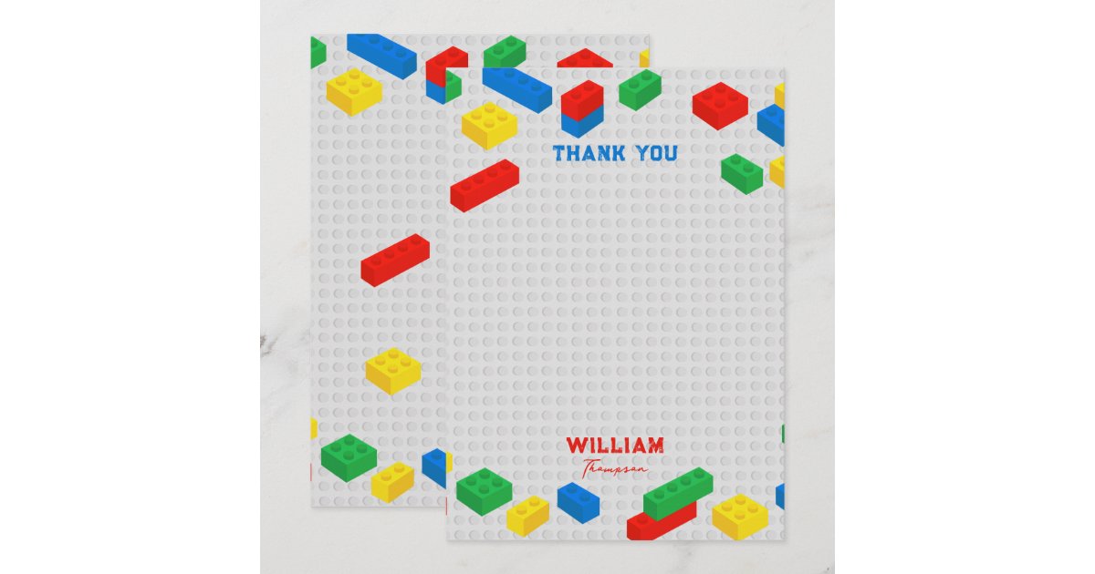 Cute Colorful Bricks Building Blocks Kids Thank You Card | Zazzle