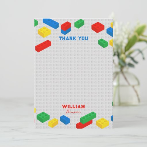 Cute Colorful Bricks Building Blocks Kids Thank You Card | Zazzle