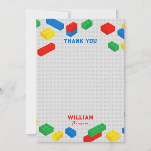 Cute Colorful Bricks Building Blocks Kids Thank You Card | Zazzle