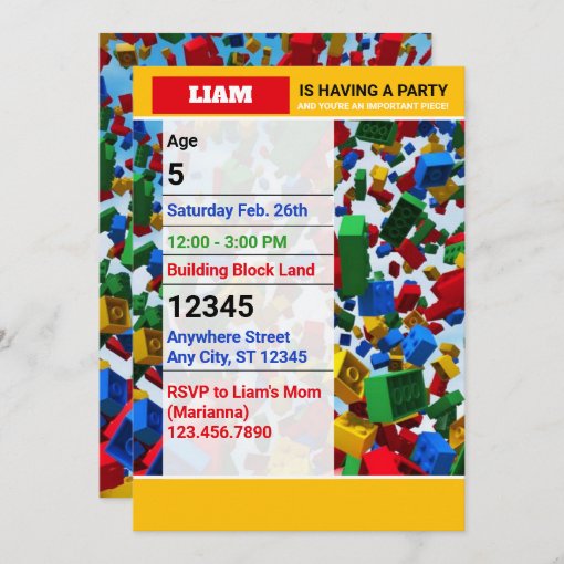 Cute Colorful Building Bricks Birthday Invitation | Zazzle