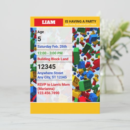 Cute Colorful Building Bricks Birthday Invitation | Zazzle