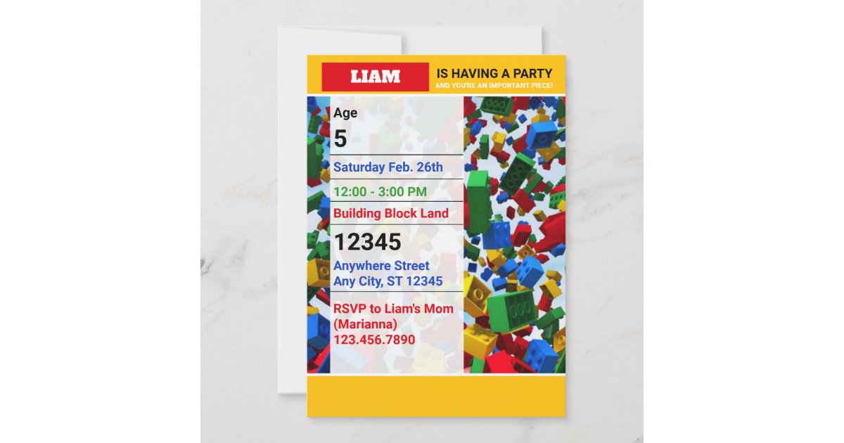 Cute Colorful Building Bricks Birthday Invitation | Zazzle