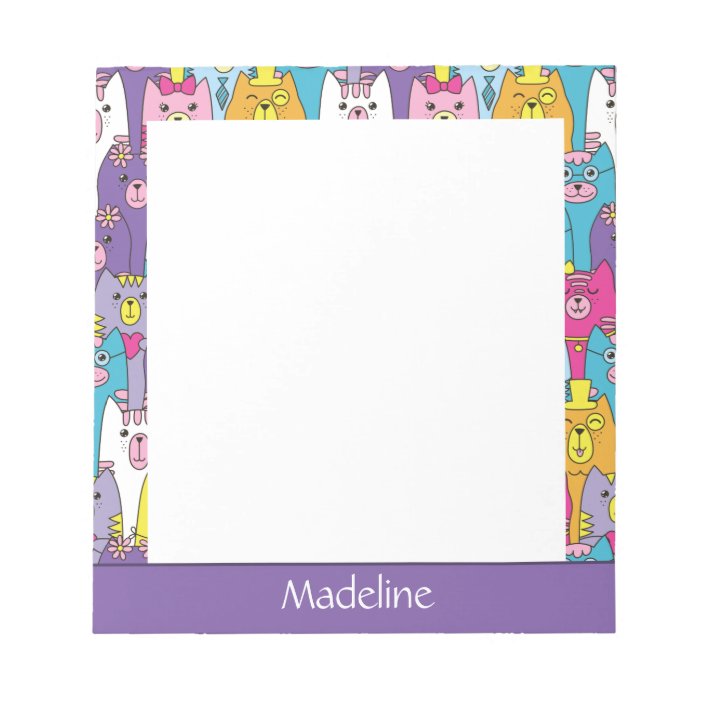 Cute Colorful Cartoon Cats Pattern Personalized Notepad | Zazzle.com
