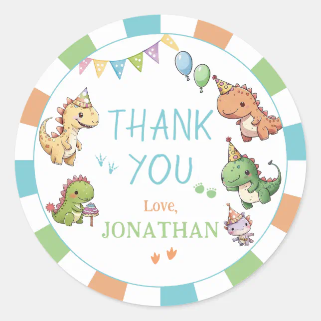 Cute colorful dinosaur birthday thank you Sticker | Zazzle