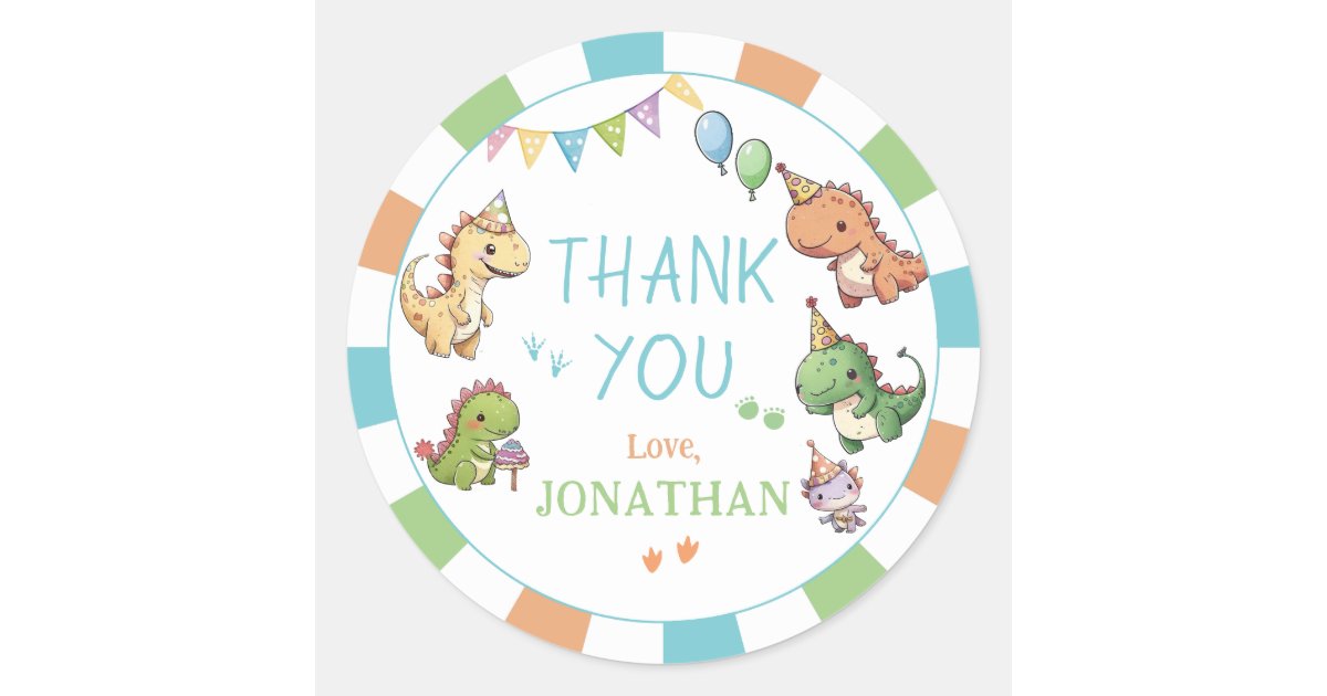 Cute colorful dinosaur birthday thank you Sticker | Zazzle