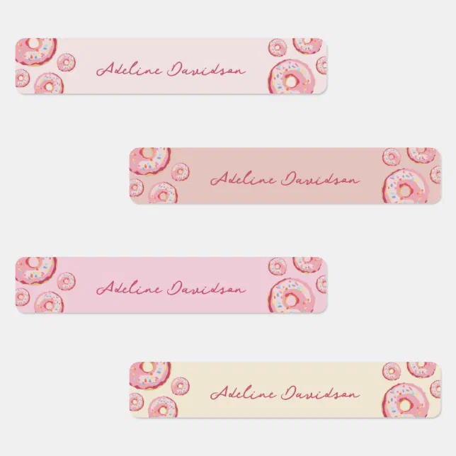 Cute Colorful Donut Theme Waterproof Kids Name Labels | Zazzle