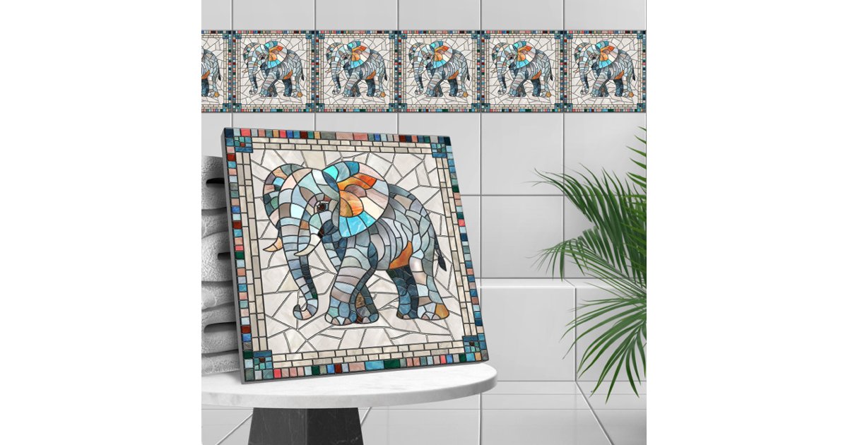 Cute Colorful Elephant mosaic art Ceramic Tile | Zazzle