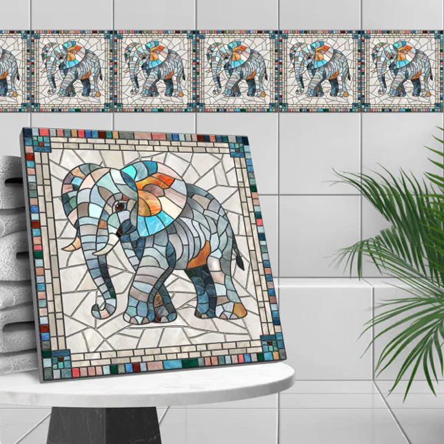 Cute Colorful Elephant mosaic art Ceramic Tile | Zazzle