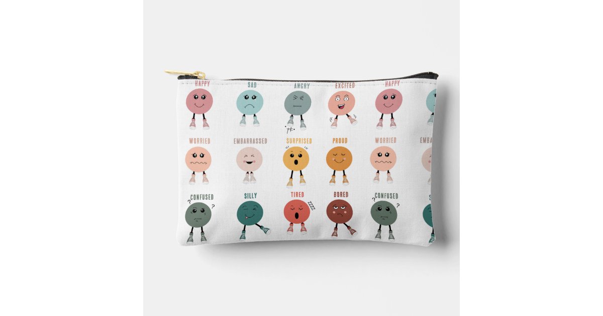 Cute Colorful Feelings Emotions Faces Chart Accessory Pouch | Zazzle