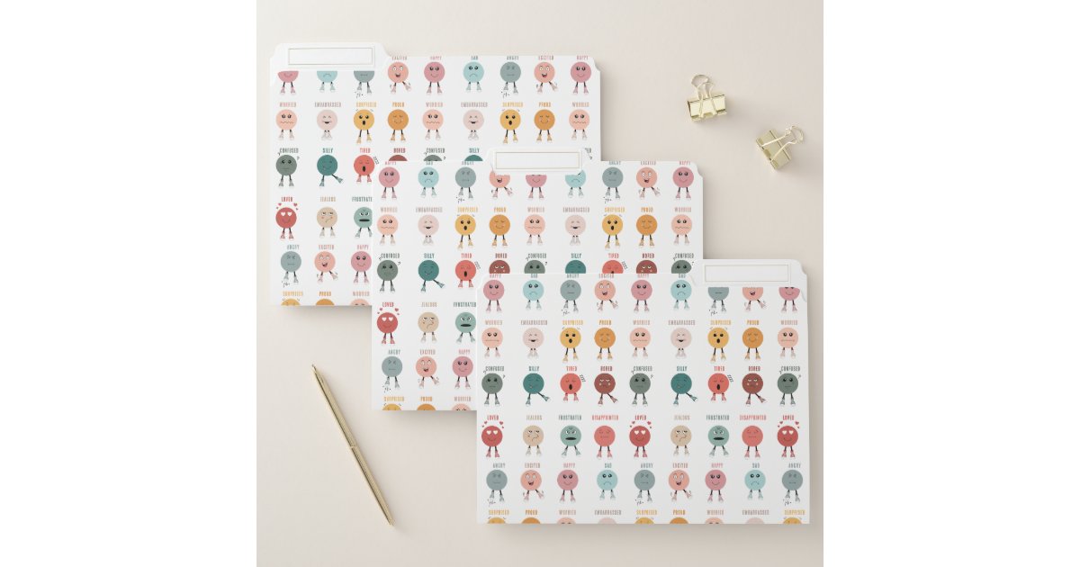Cute Colorful Feelings Emotions Faces Chart File Folder | Zazzle