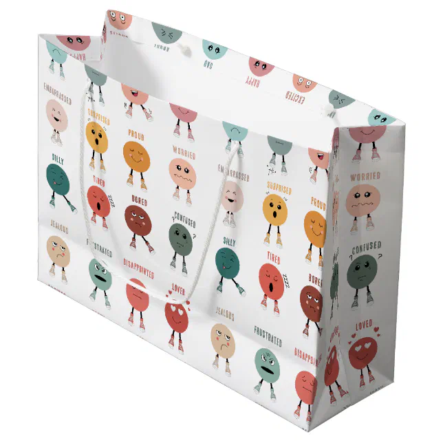 Cute Colorful Feelings Emotions Faces Chart Large Gift Bag | Zazzle