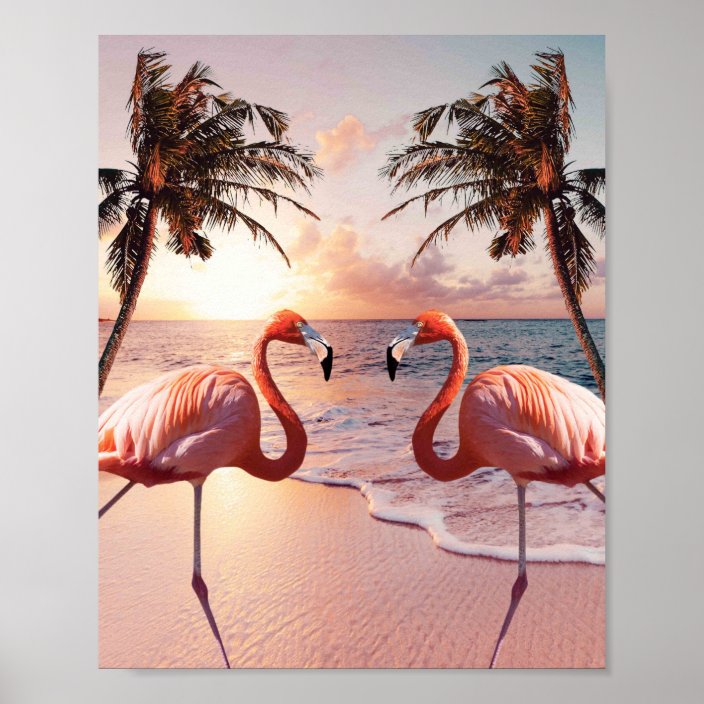 Cute Colorful Flamingo Palm Tree Poster | Zazzle.com