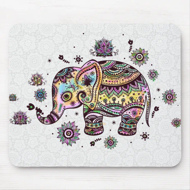 Cute Colorful Floral Baby Elephant Illustration Mouse Pad | Zazzle