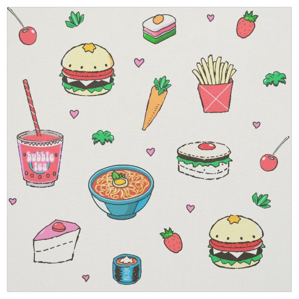 Color Fast Food Icons Pattern Fabric | Zazzle